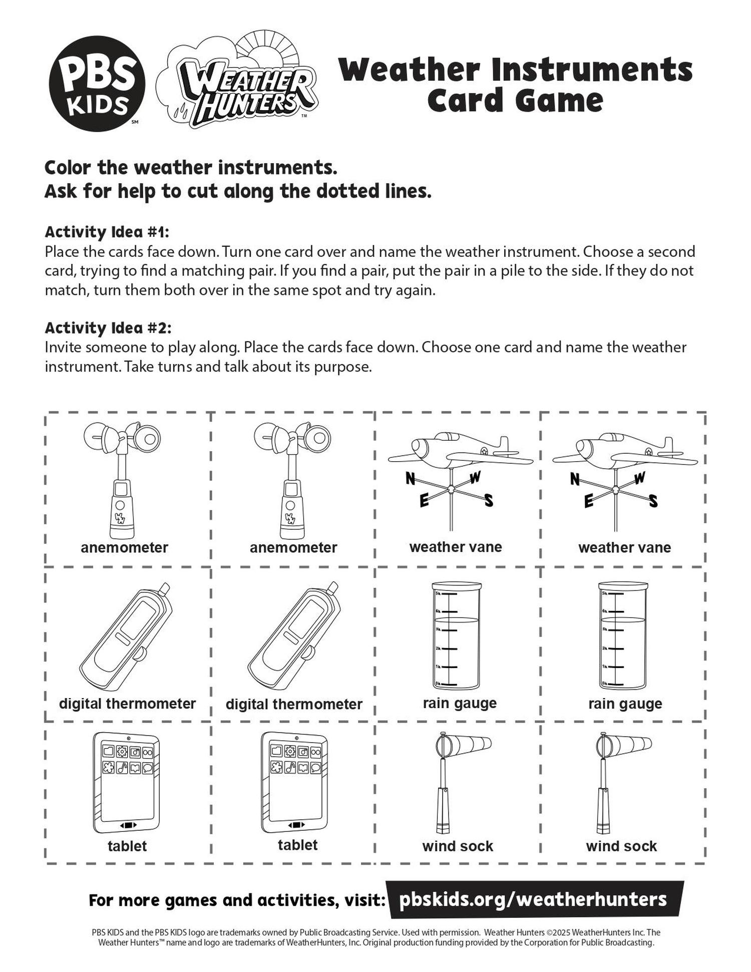 Weather Instruments Card Game | Kids Coloring Pages | PBS KIDS for Parents